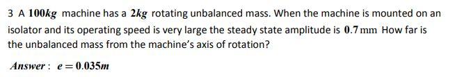 Solved 3 A 100kg machine has a 2kg rotating unbalanced mass. | Chegg.com