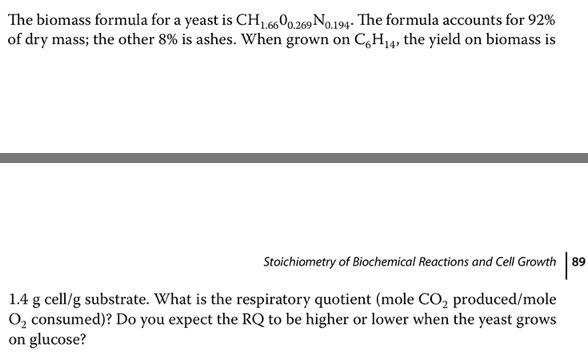 Solved The biomass formula for a yeast is CH1.6660.269 | Chegg.com