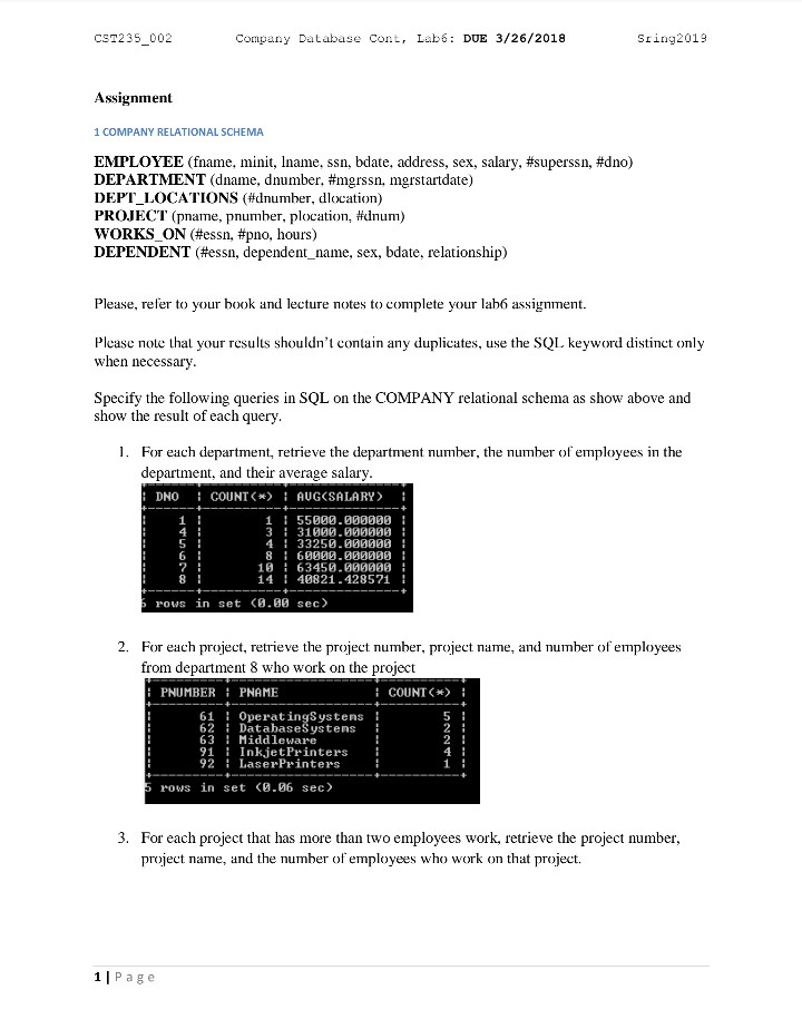 Solved CST235_002 Company Database Cont, Labé: DUE 3/26/2018 | Chegg.com