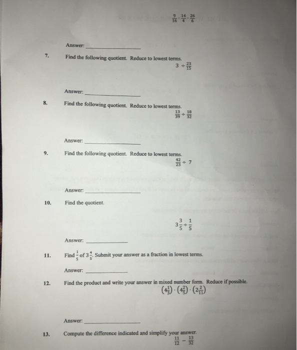 Solved 9 14 9 14 26 Answer 7. Find the following quotient. | Chegg.com