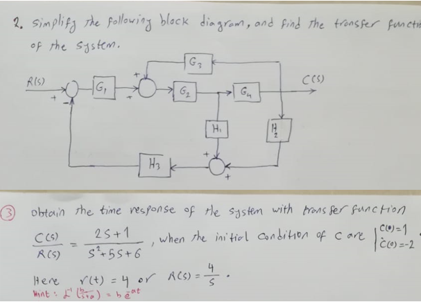 Solved 2. Simplify the following block diagram, and find the | Chegg.com
