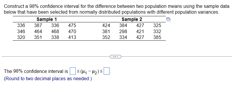 Solved Construct a 98% confidence interval for the | Chegg.com