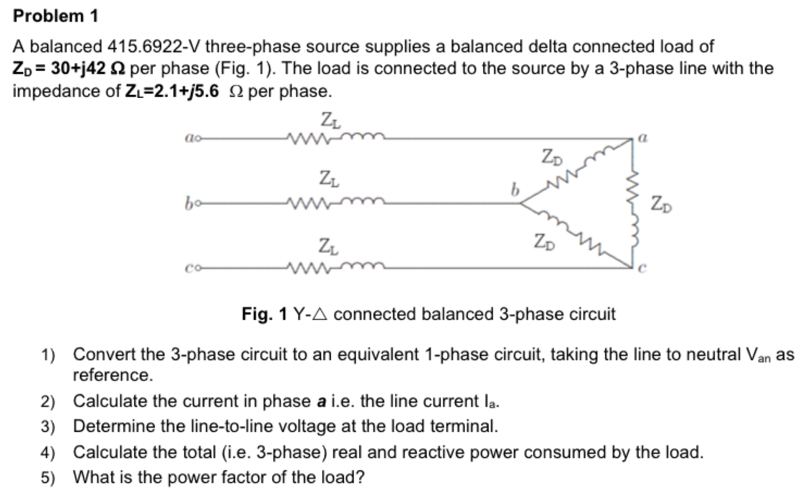 Problem 1 A balanced 415.6922-V three-phase source | Chegg.com