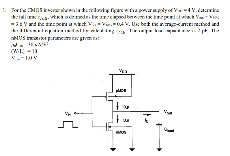 Solved For the CMOS inverter shown in the following figure | Chegg.com