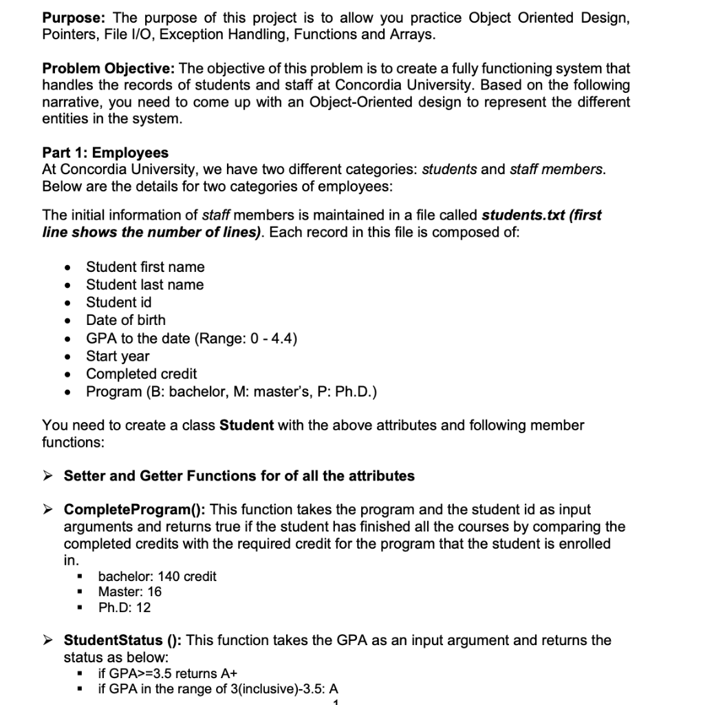 Solved Purpose: The purpose of this project is to allow you | Chegg.com