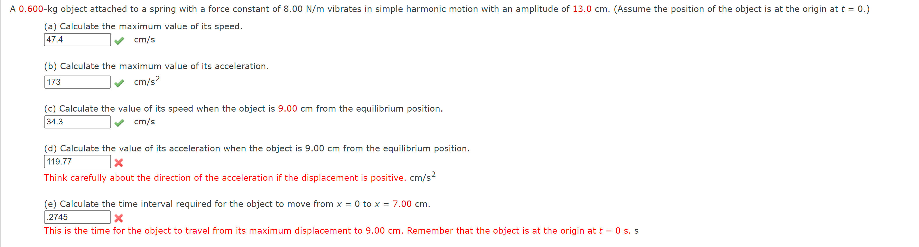 Solved (a) Calculate the maximum value of its speed. cm/s | Chegg.com
