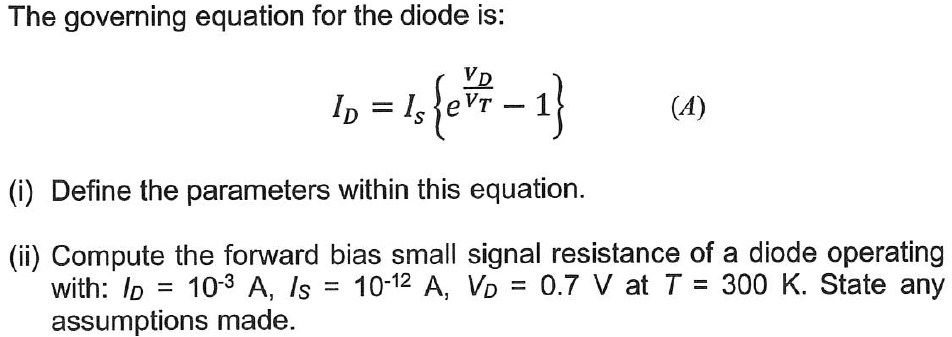 Solved The governing equation for the diode | Chegg.com