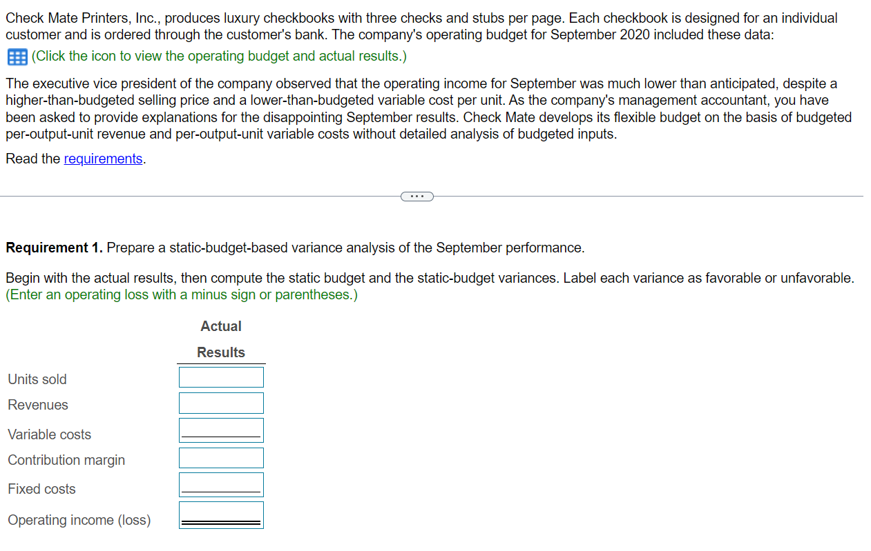 Check Mate Printers, Inc., produces luxury checkbooks | Chegg.com