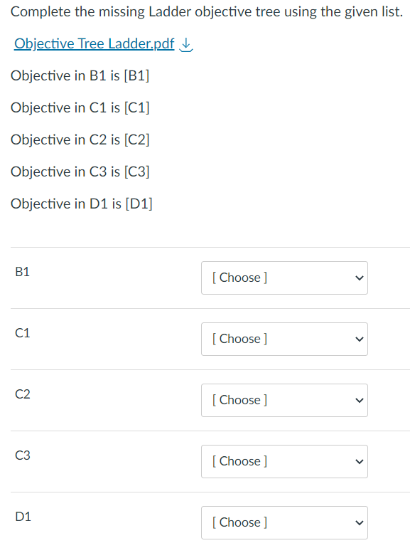 Solved Complete the missing Ladder objective tree using the | Chegg.com