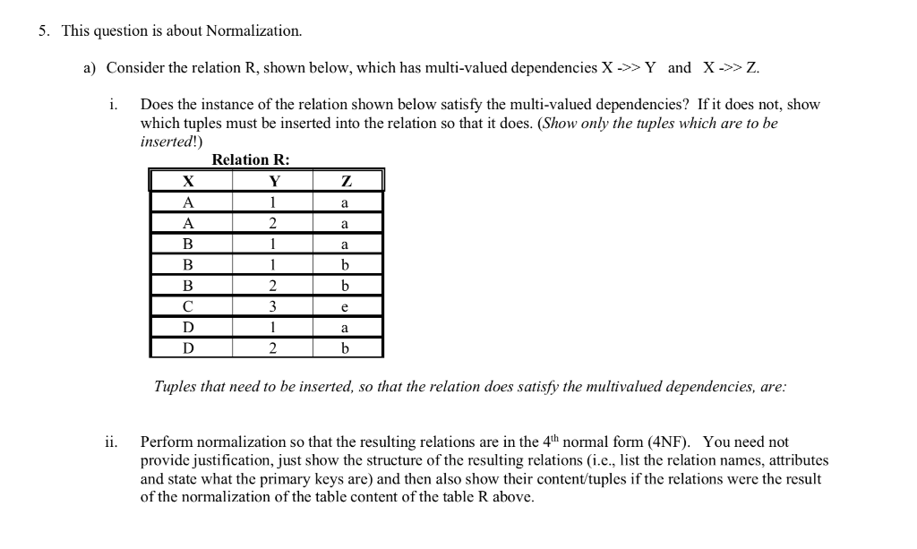 Solved 5. This question is about Normalization. a) Consider | Chegg.com