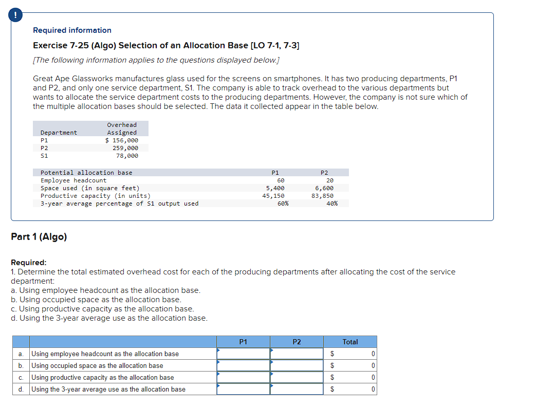 Required information Exercise 7-25 (Algo) Selection | Chegg.com