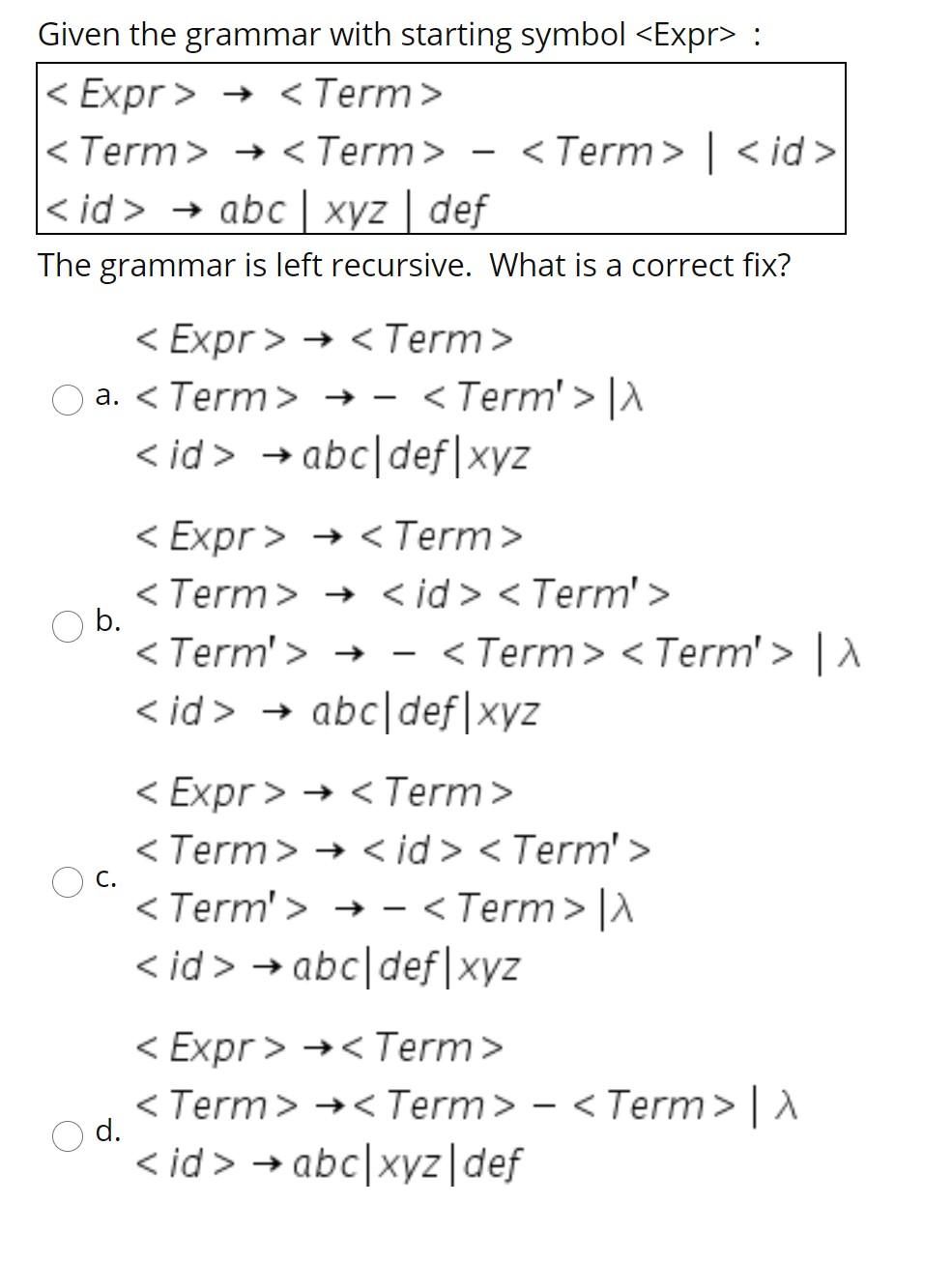 Solved Given the grammar with starting symbol : + | Chegg.com