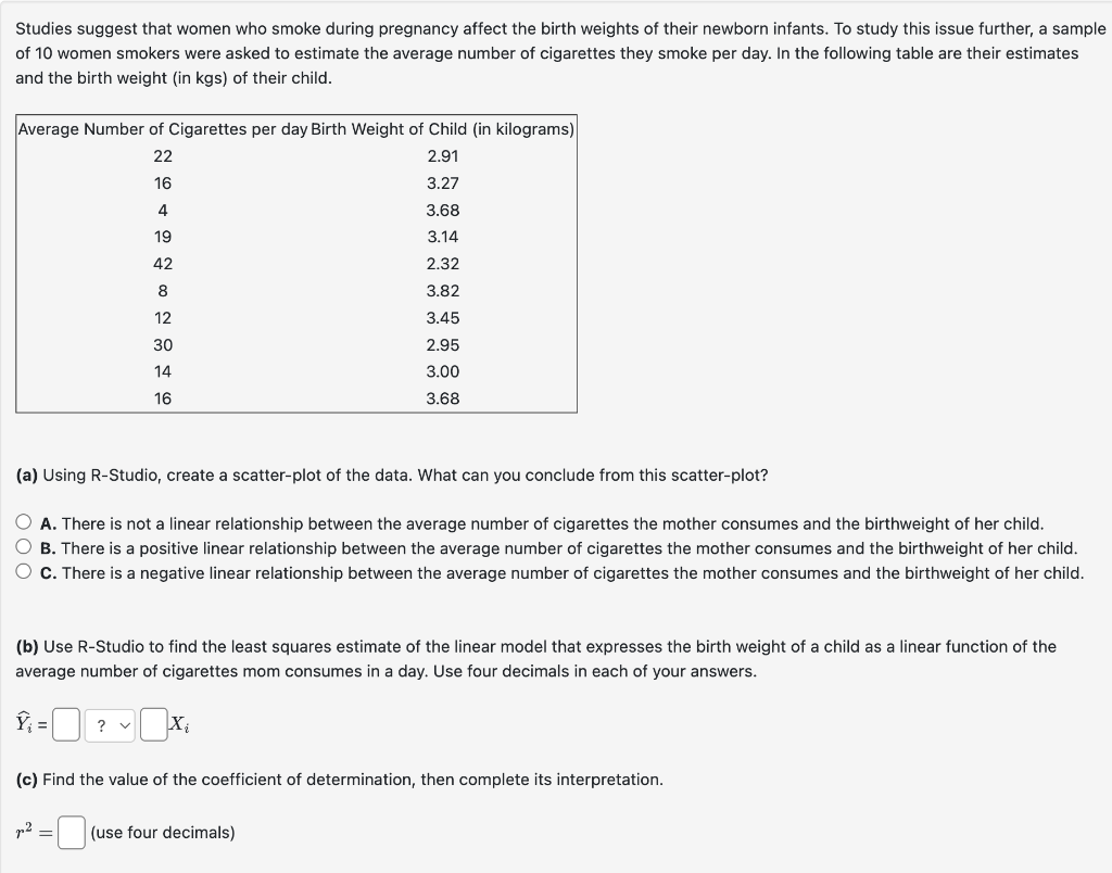 Solved Studies suggest that women who smoke during pregnancy | Chegg.com