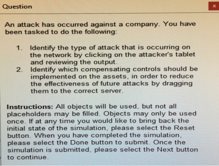 Solved Question An attack has occurred against a company. | Chegg.com
