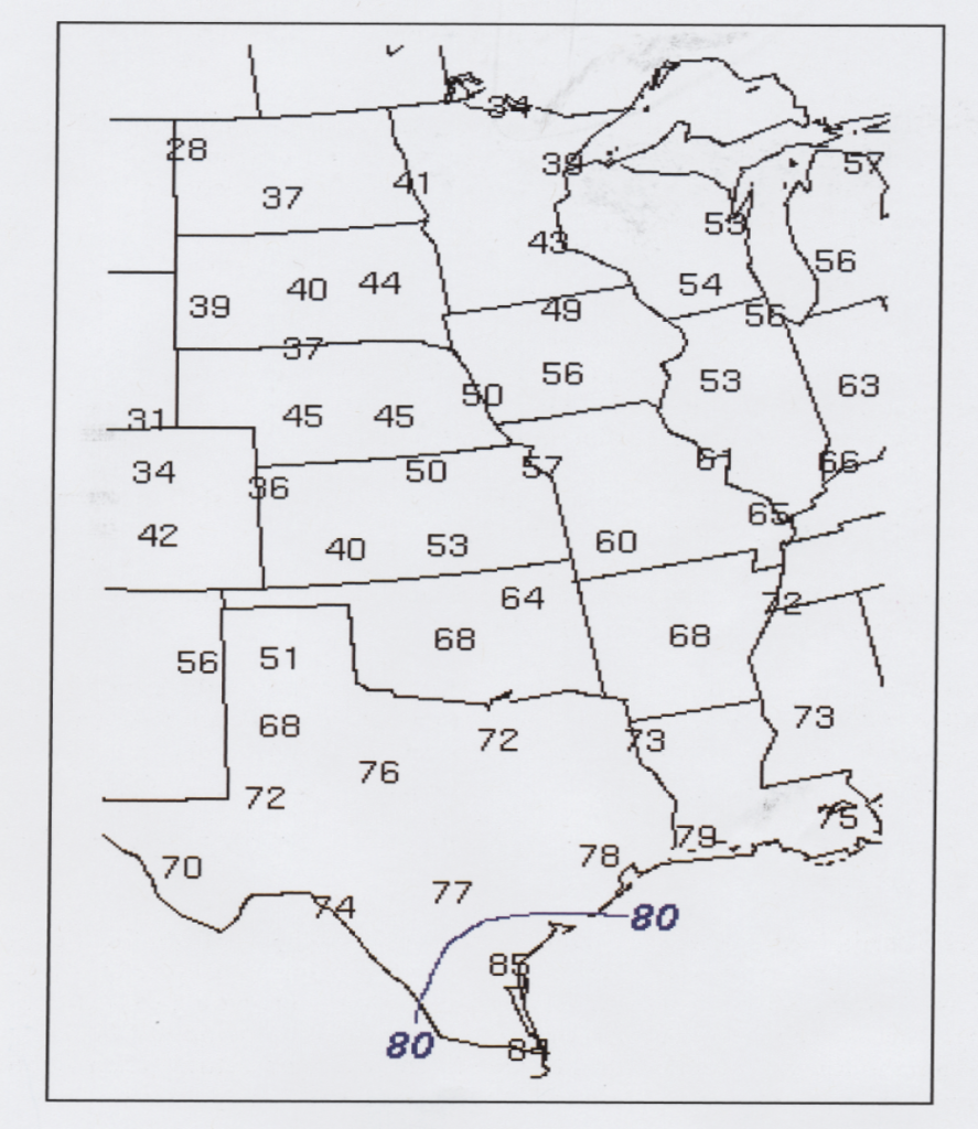 Solved The Figure 1 map segment shows temperatures in | Chegg.com