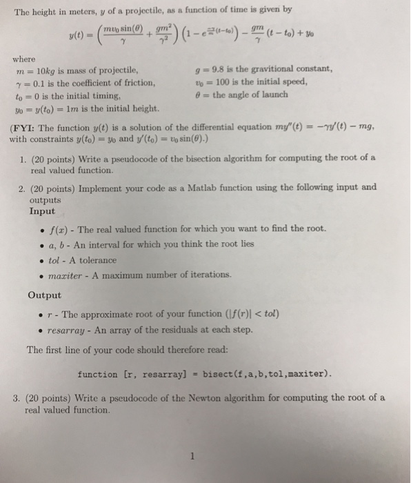 Solved The height in meters, y of a projectile, as a | Chegg.com