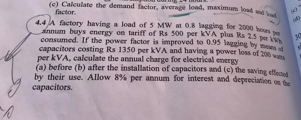 Solved (c) Calculate the demand factor, average load, | Chegg.com