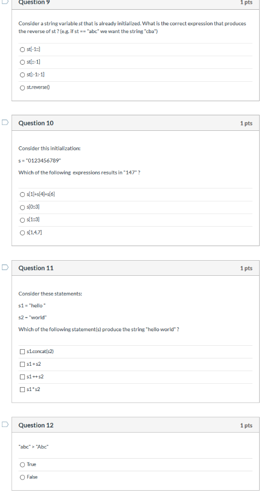 Solved Question 1 Pts Consider A String Variable St That Is