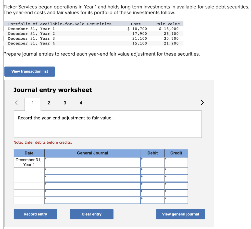 Solved Ticker Services began operations in Year 1 and holds | Chegg.com