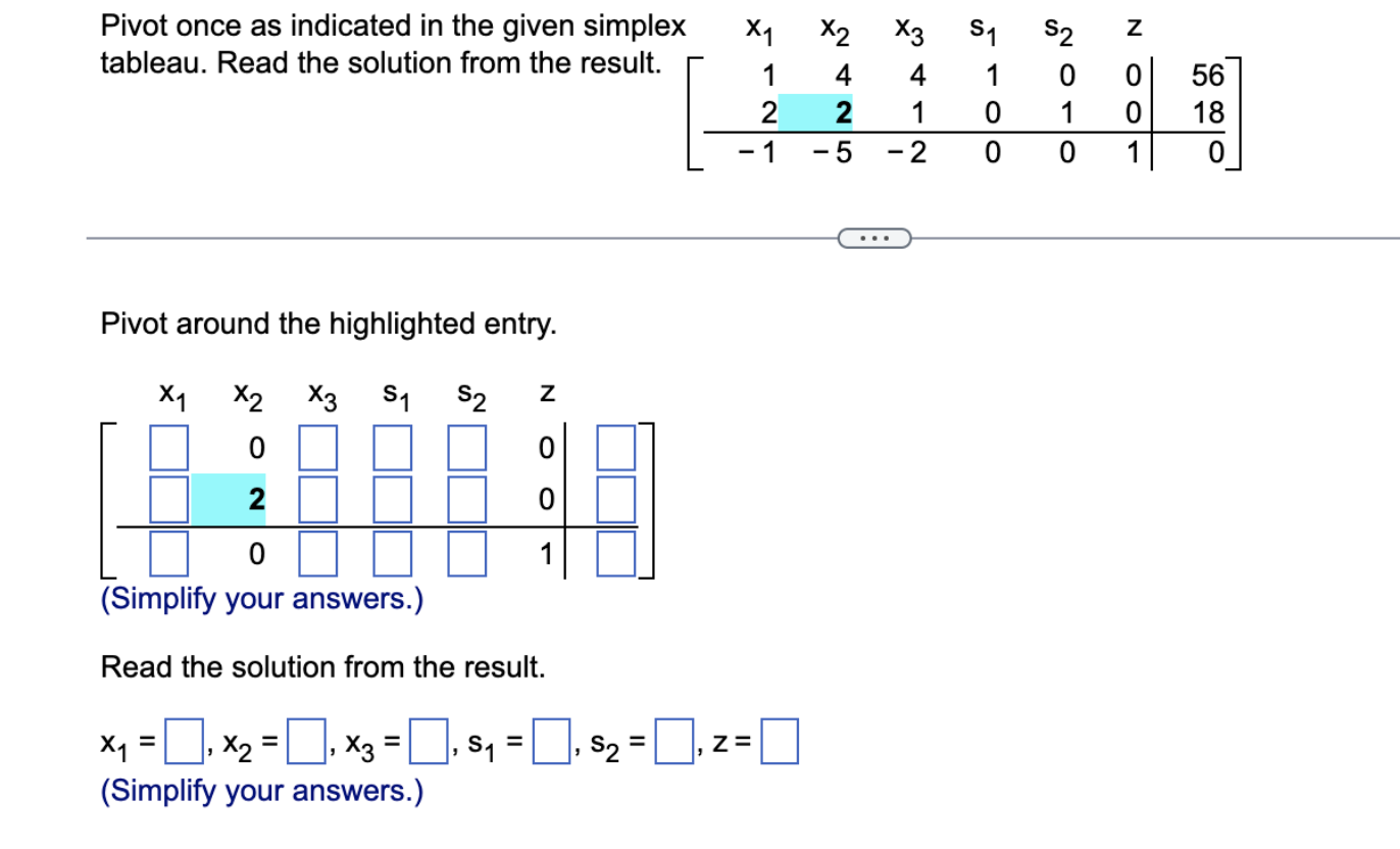 Solved Pivot around the highlighted entry. Read the solution | Chegg.com