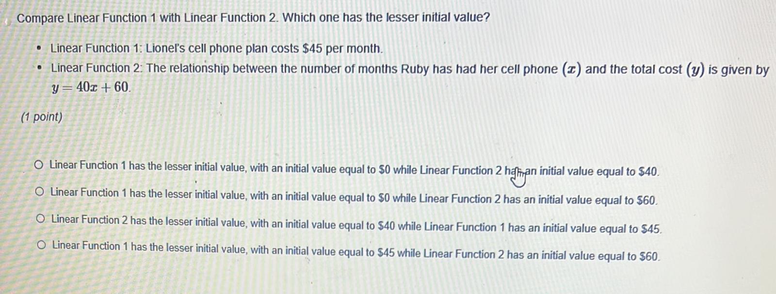 Solved Compare Linear Function 1 With Linear Function 2 