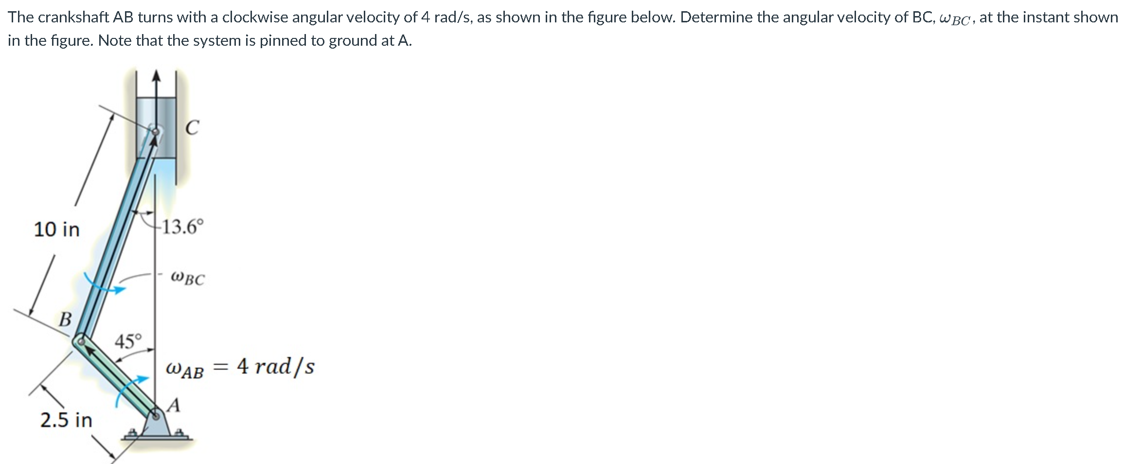 Solved The crankshaft AB turns with a clockwise angular | Chegg.com