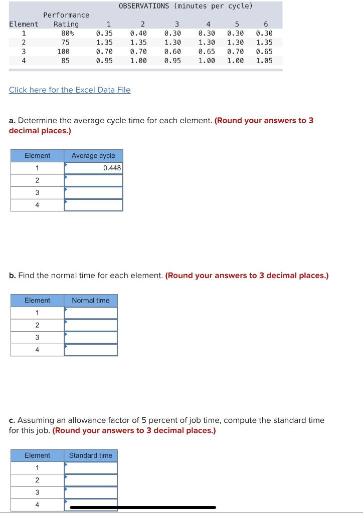 Solved Click here for the Excel Data File a. Determine the | Chegg.com