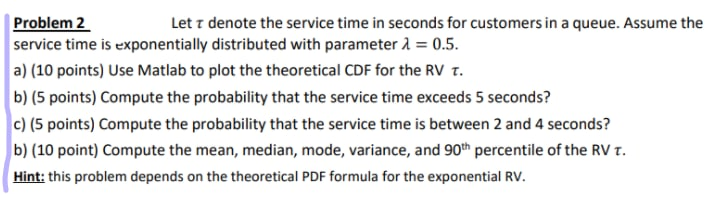 Solved Problem 2 Let 7 denote the service time in seconds | Chegg.com