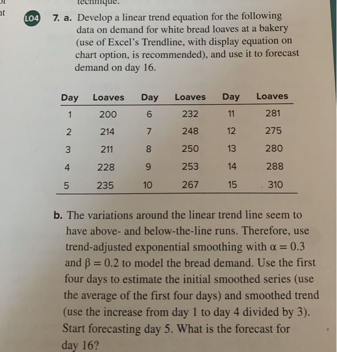 Solved technnque 07. a. Develop a linear trend equation for | Chegg.com