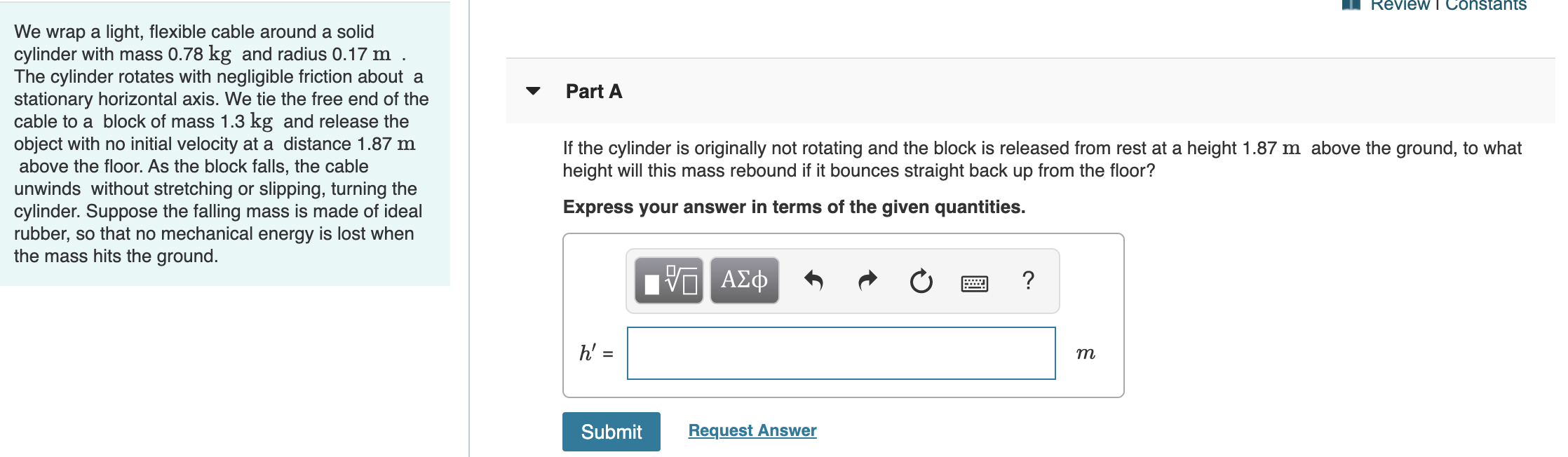 Solved Review Constants Part A We wrap a light, flexible | Chegg.com