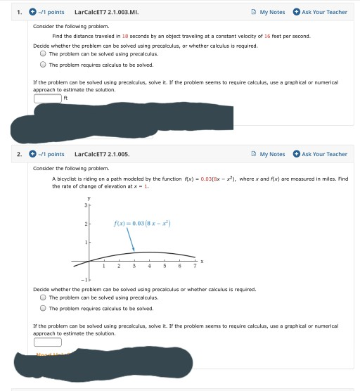 Solved 1. -11 points LarCalcET7 2.1.003.MI. My Notes Ask | Chegg.com