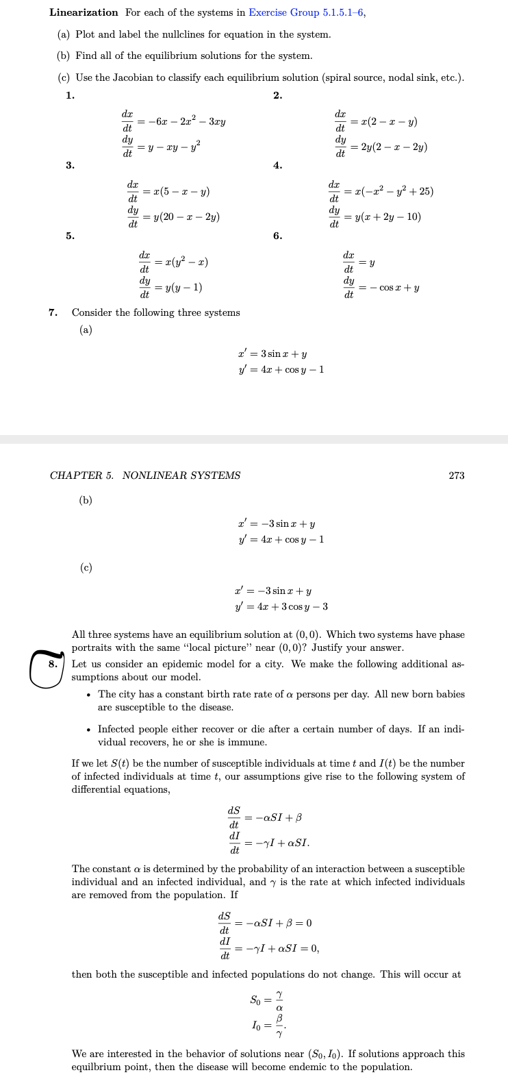 Linearization For each of the systems in Exercise | Chegg.com