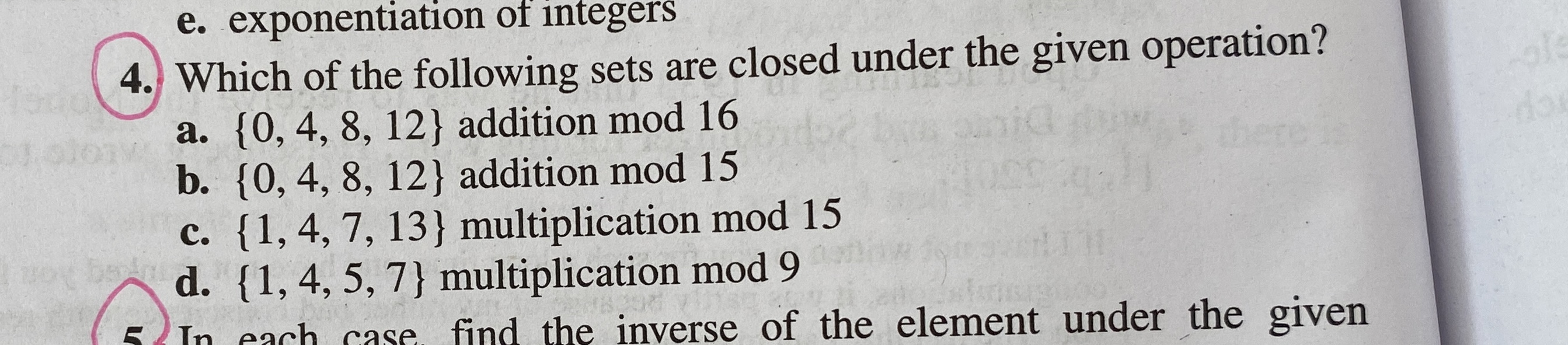 Solved e. ﻿exponentiation of integersWhich of the following | Chegg.com