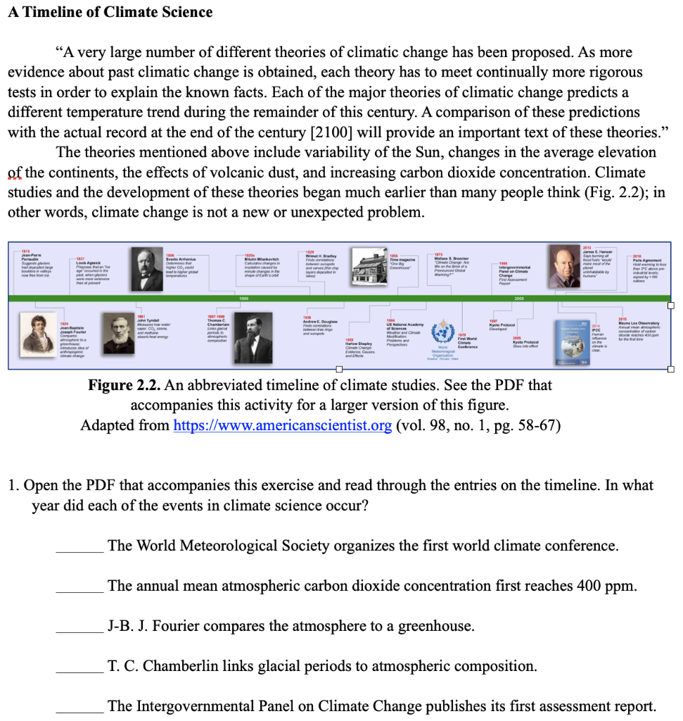 Solved A Timeline of Climate Science “A very large number of | Chegg.com