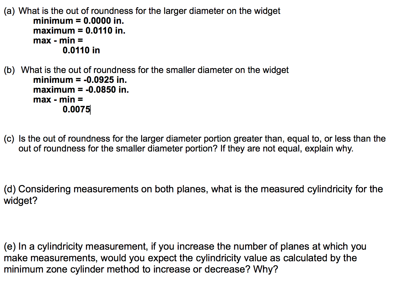 Solved (a) What is the out of roundness for the larger | Chegg.com