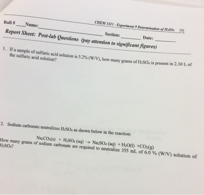 Solved CHEM 1411-Experiment 9 Determination of Hso. 凹 Roll # | Chegg.com
