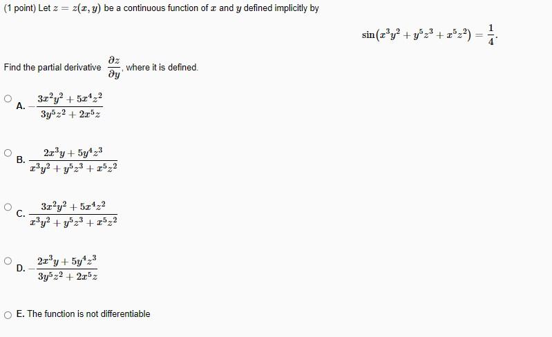 Solved ( 1 point) Let z=z(x,y) be a continuous function of x | Chegg.com