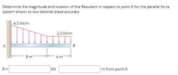Solved Determine the magnitude and location of the Resultant | Chegg.com
