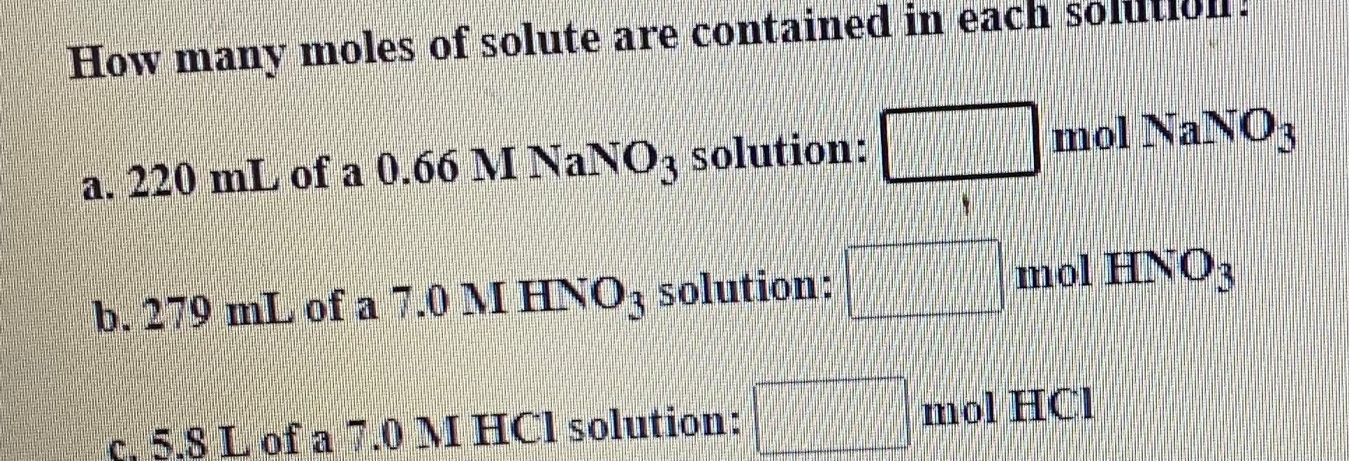 Solved How many moles of solute are contained in each | Chegg.com