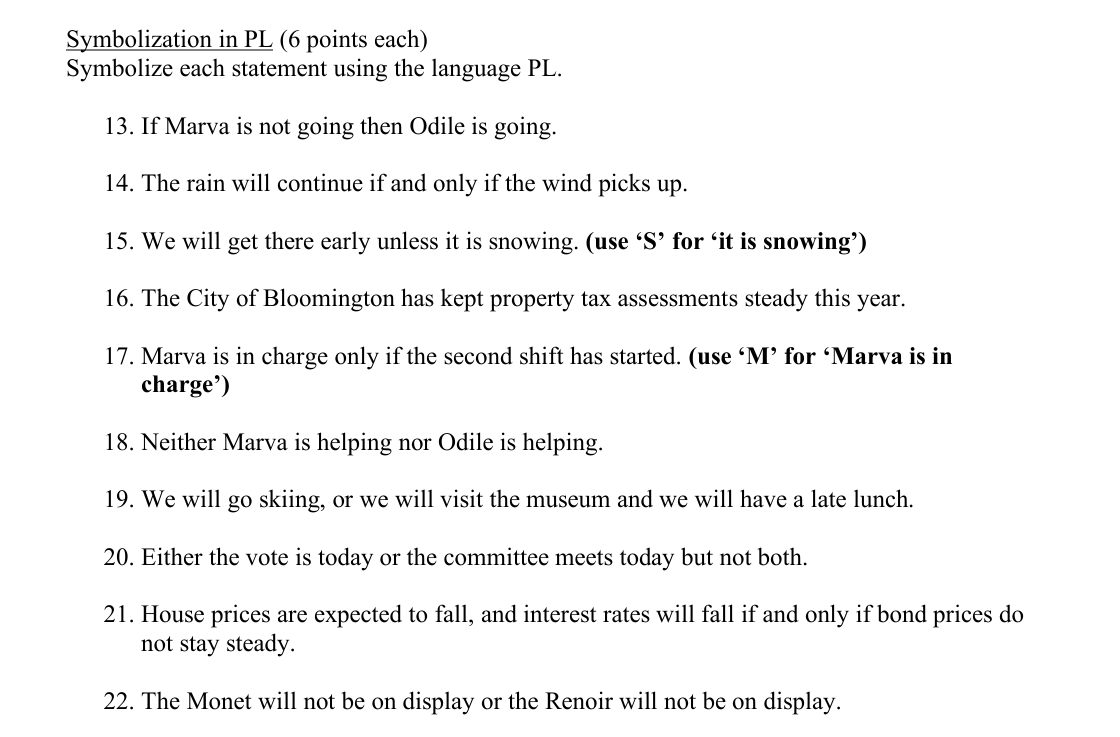 Symbolize each statement using the language PL. 13. | Chegg.com
