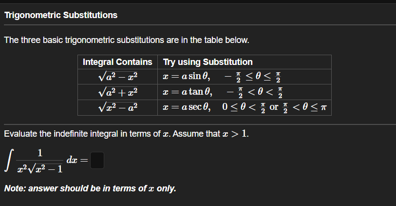 Solved Trigonometric Substitutions The three basic | Chegg.com