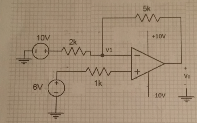 Solved 5k 10V 2k +10V V1 Vo 1k 6V -10V | Chegg.com