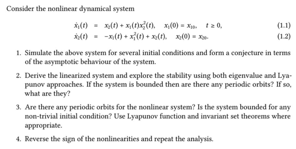 Consider the nonlinear dynamical system t 20, xi(t) | Chegg.com