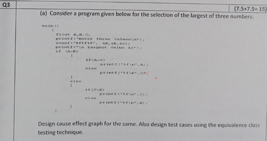 Solved (7.5+7.5=15) (a) Consider a program given below for | Chegg.com