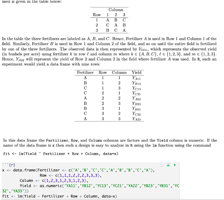 used is given in the table below: In the table the | Chegg.com
