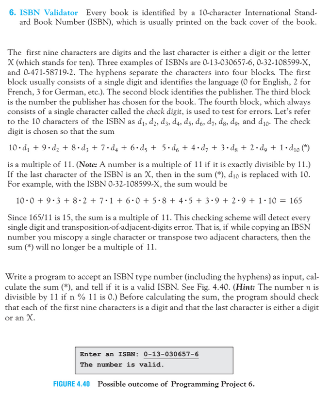 6. ISBN Validator Every book is identified by a | Chegg.com