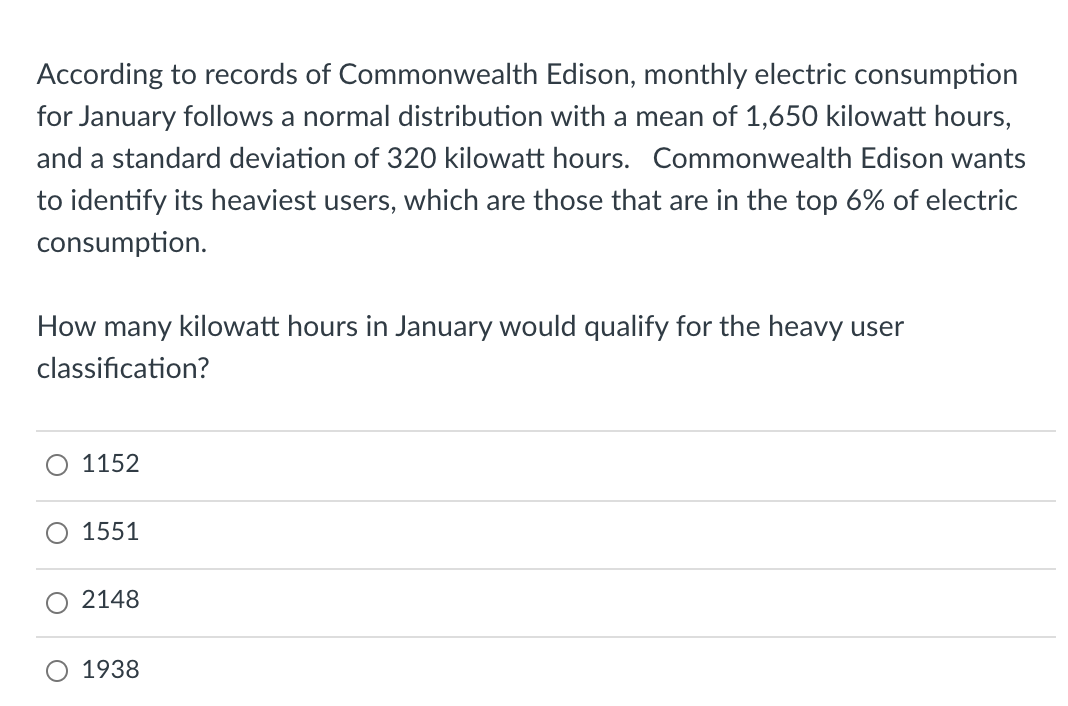 Solved According to records of Commonwealth Edison, monthly | Chegg.com
