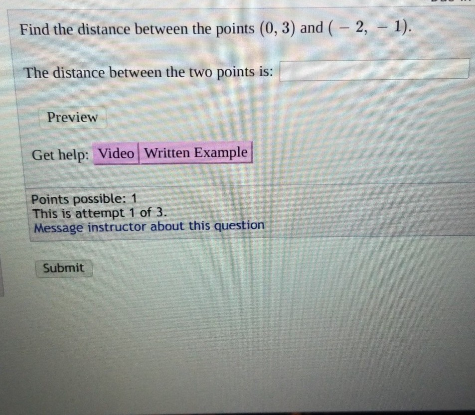 Solved Find the distance between the points (0, 3) and ( – | Chegg.com