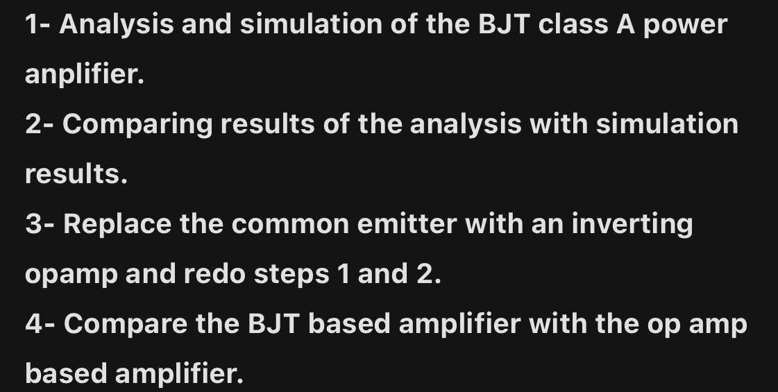 Solved 1- Analysis and simulation of the BJT class A power | Chegg.com