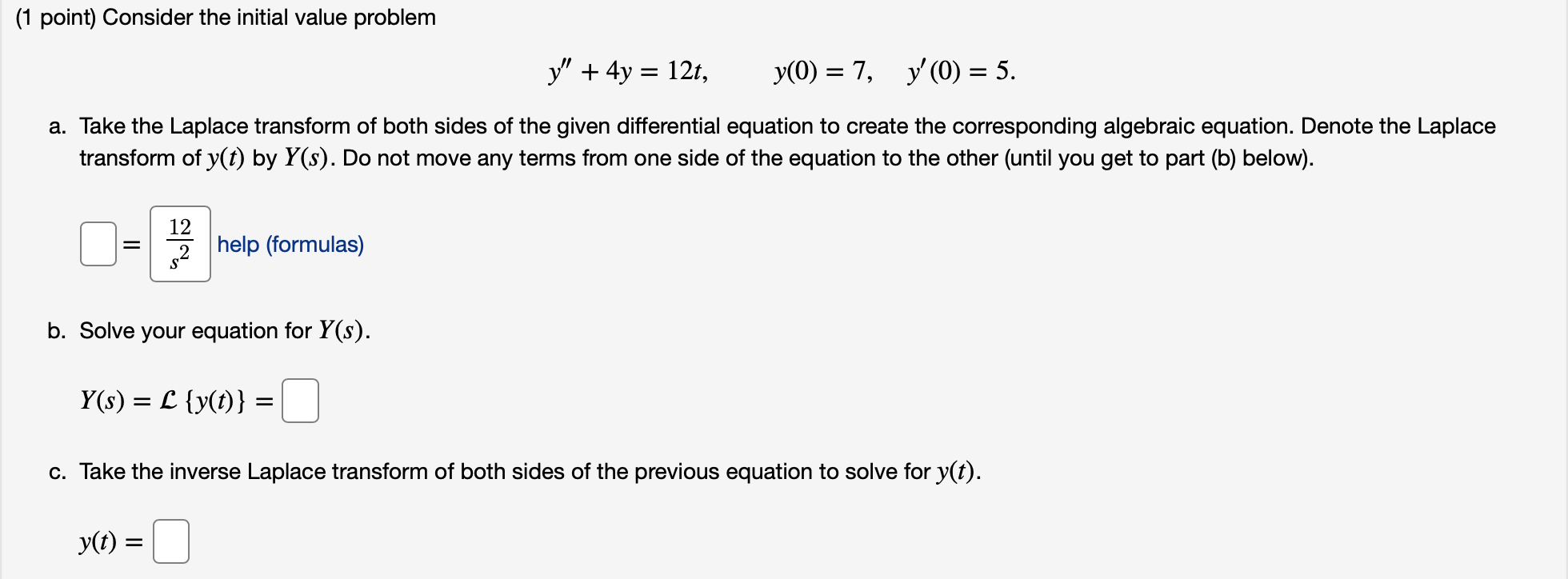 Solved (1 point) Consider the initial value problem y" + 4y | Chegg.com